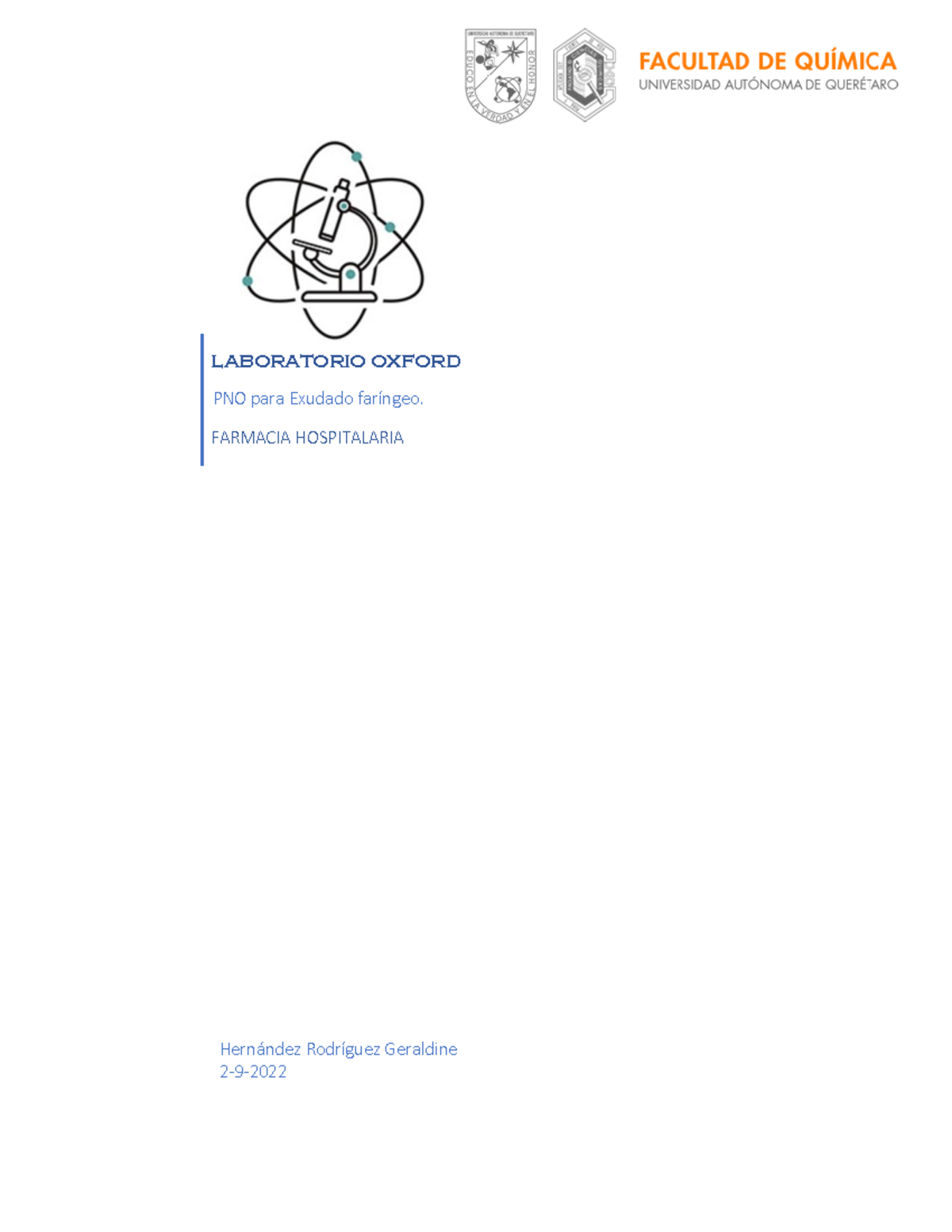 PNOs 22 - ejemplo de la creación de un PNO - LABORATORIO OXFORD PNO para Exudado farÌngeo ...