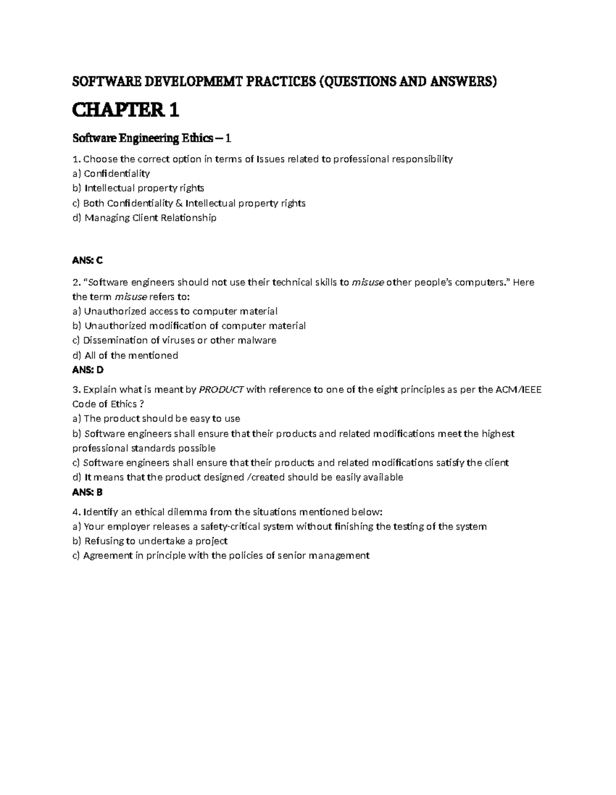 CSC 208 Complete - SOFTWARE DEVELOPMEMT PRACTICES (QUESTIONS AND ANSWERS) CHAPTER 1 Software ...