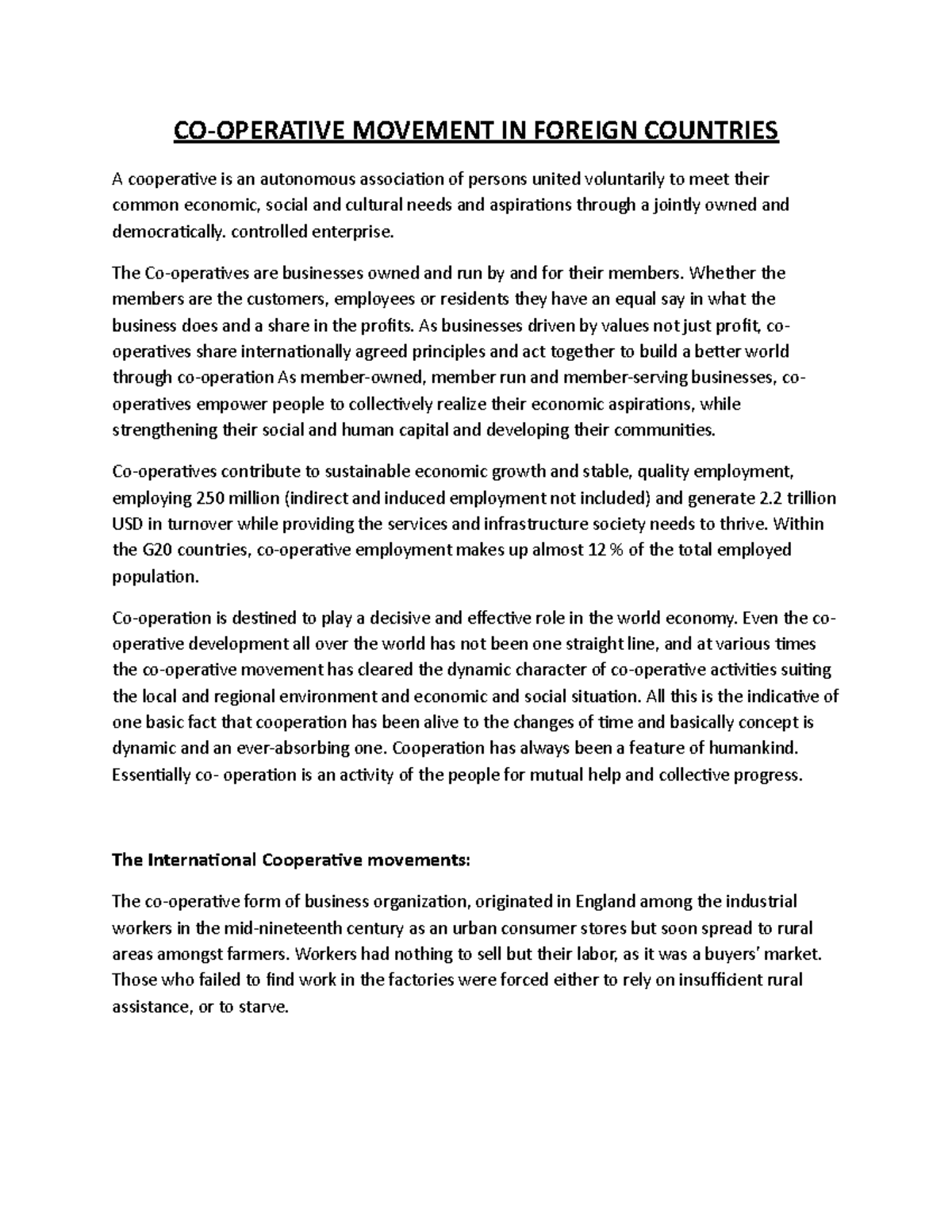 CO Operative Movement IN Foriegn Countries - CO-OPERATIVE MOVEMENT IN ...