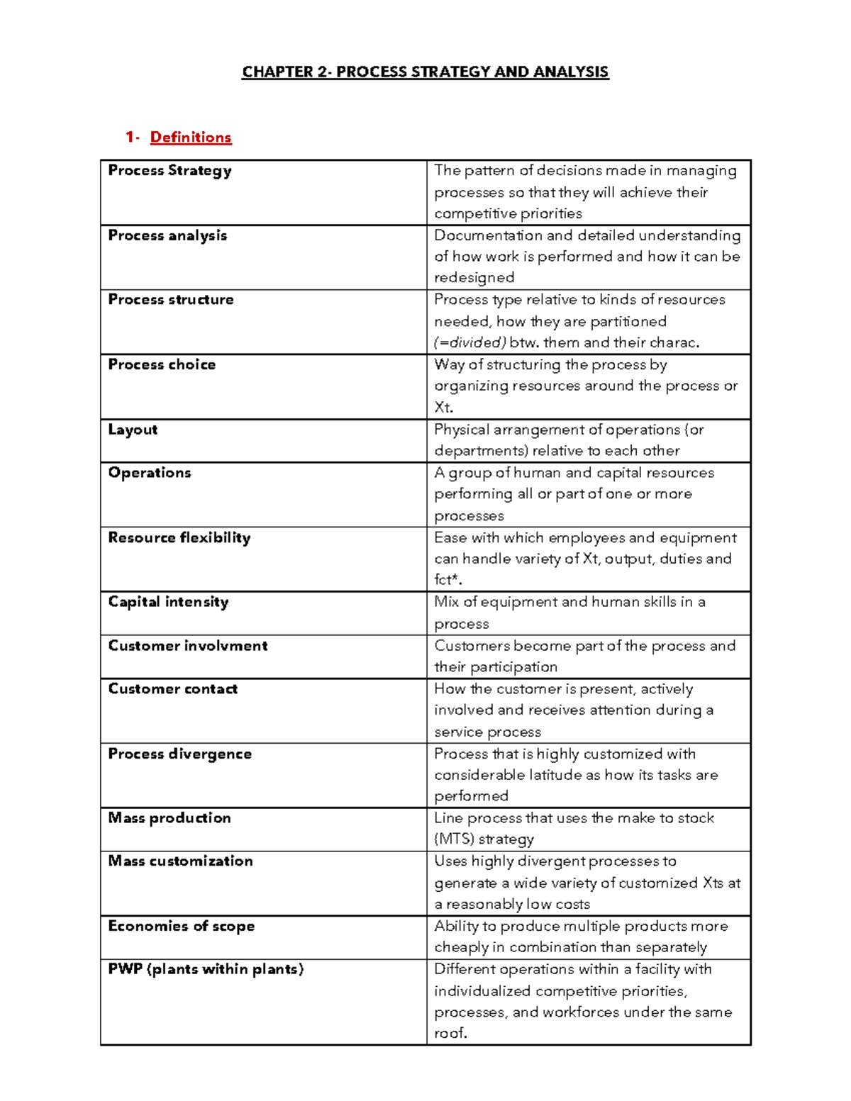 Chapter 2 process strategy analysis - CHAPTER 2- PROCESS STRATEGY AND ANALYSIS 1- Definitions ...