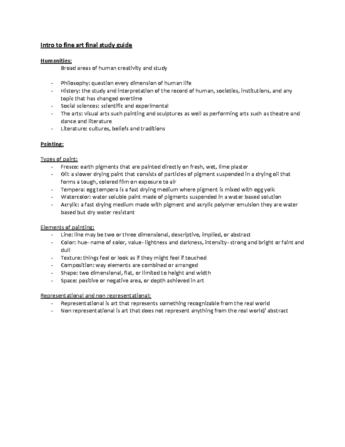 Intro to fine art final study guide - Studocu