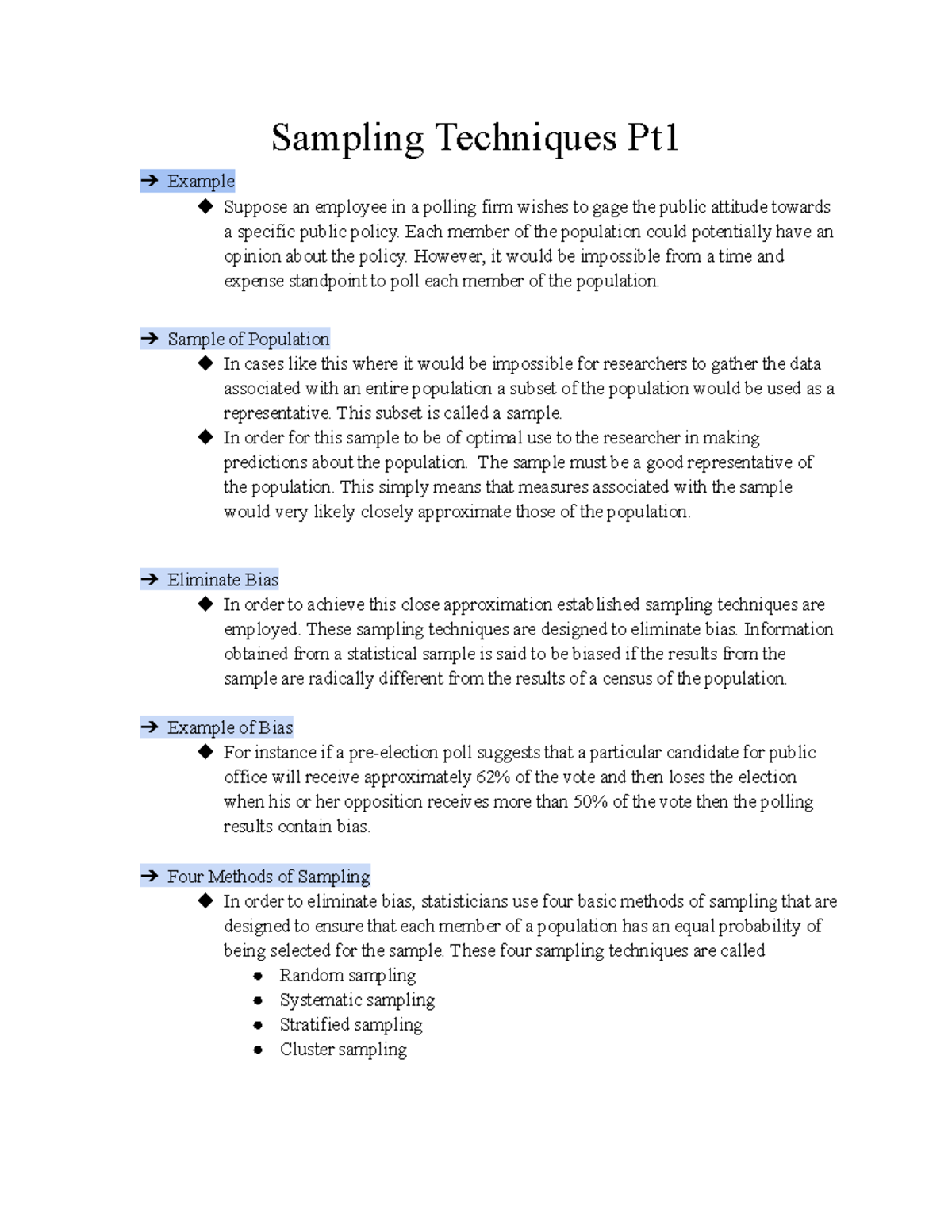 Sampling Techniques Pt1 - Sampling Techniques Pt Example Suppose an ...