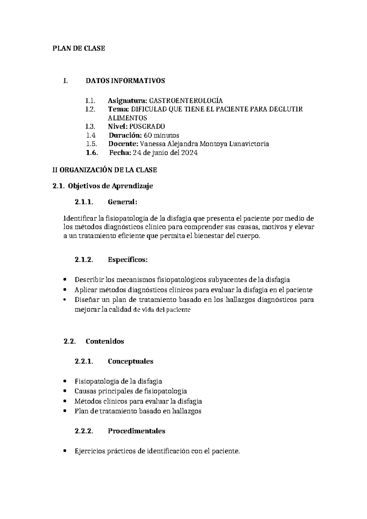 PLAN DE Clase-1 - Guía para desarrollar un plan de clases - PLAN DE CLASE I. DATOS INFORMATIVOS ...
