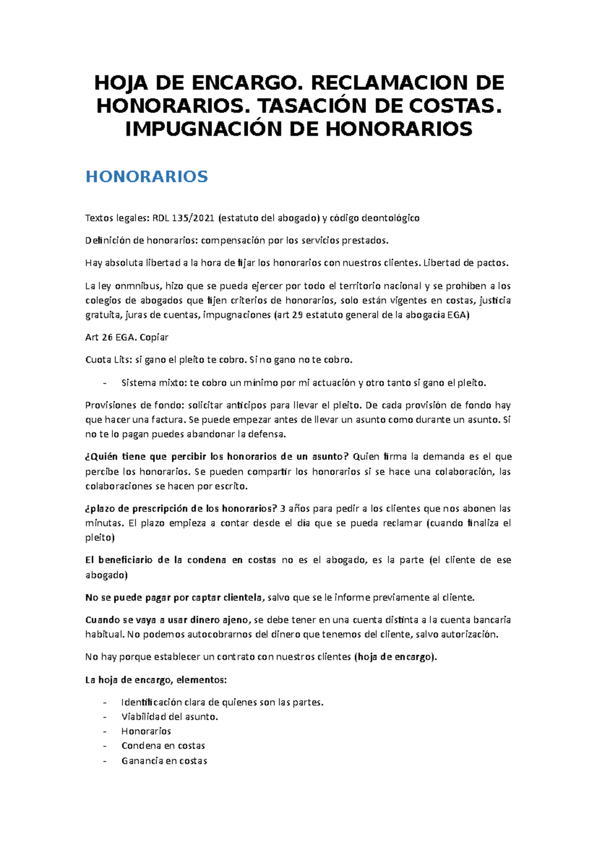 HOJA DE Encargo - master abogacia - HOJA DE ENCARGO. RECLAMACION DE ...