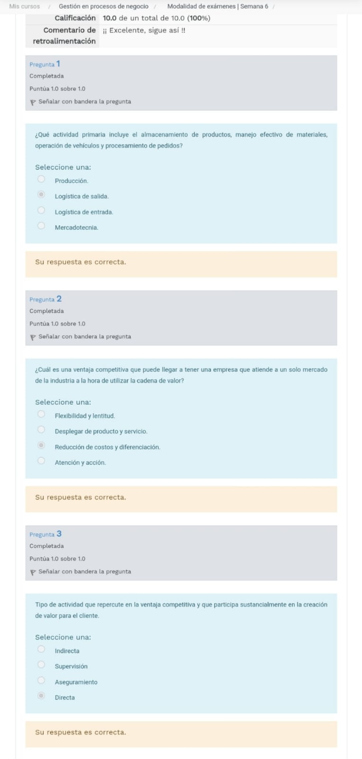 Examen semana 6 Gestión en proceso de negocios - Gestion en Procesos de Negocios - Studocu