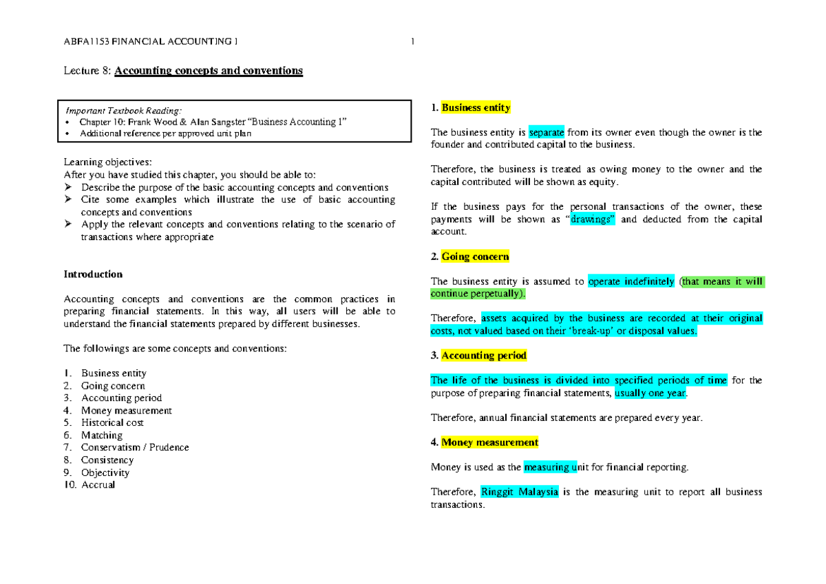 L8 ABFA1153 FA I (lecturer) - ABFA1153 FINANCIAL ACCOUNTING I 1 Lecture ...
