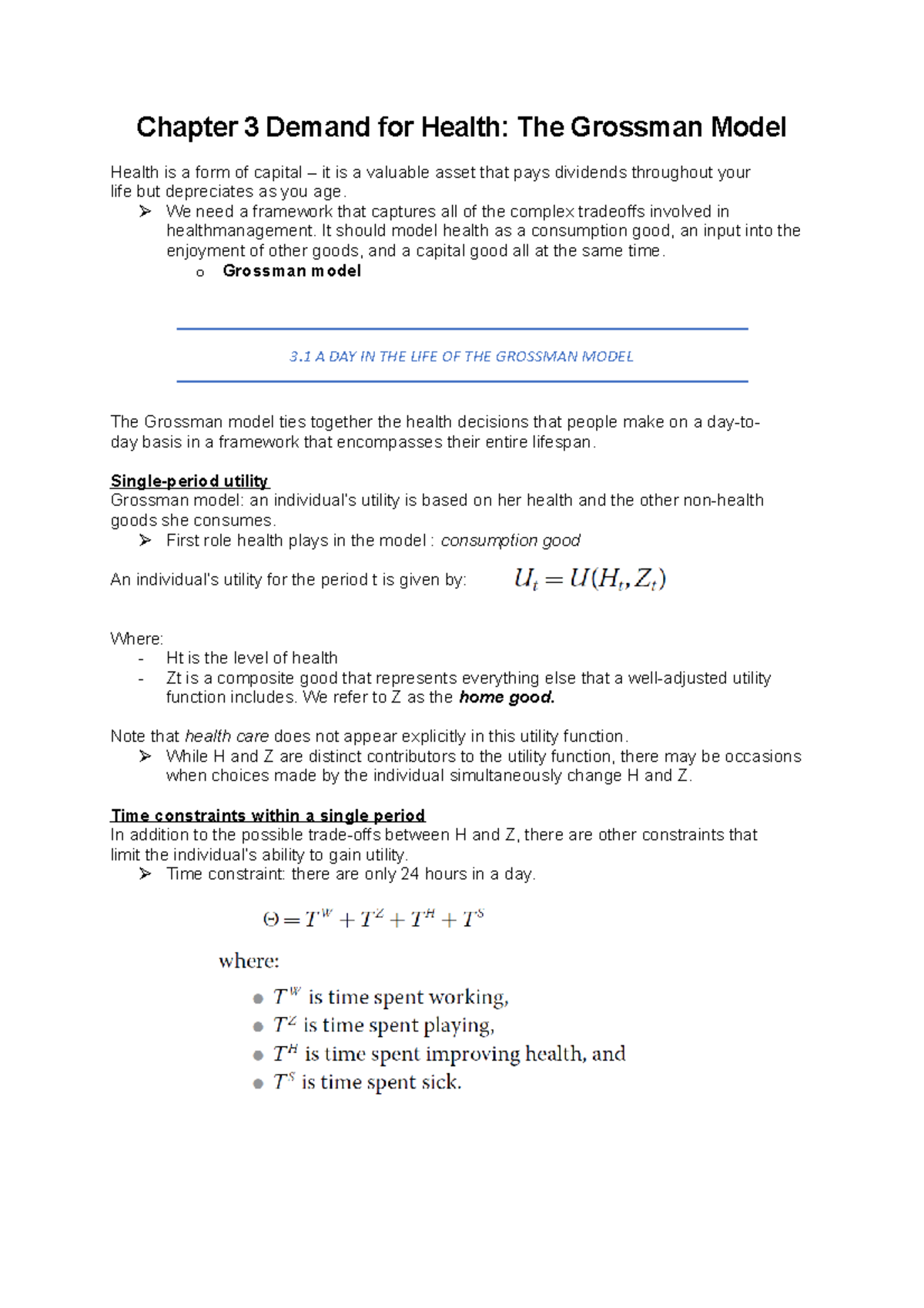 Health Economics Summary Chapter 3 - Chapter 3 Demand for Health: The ...