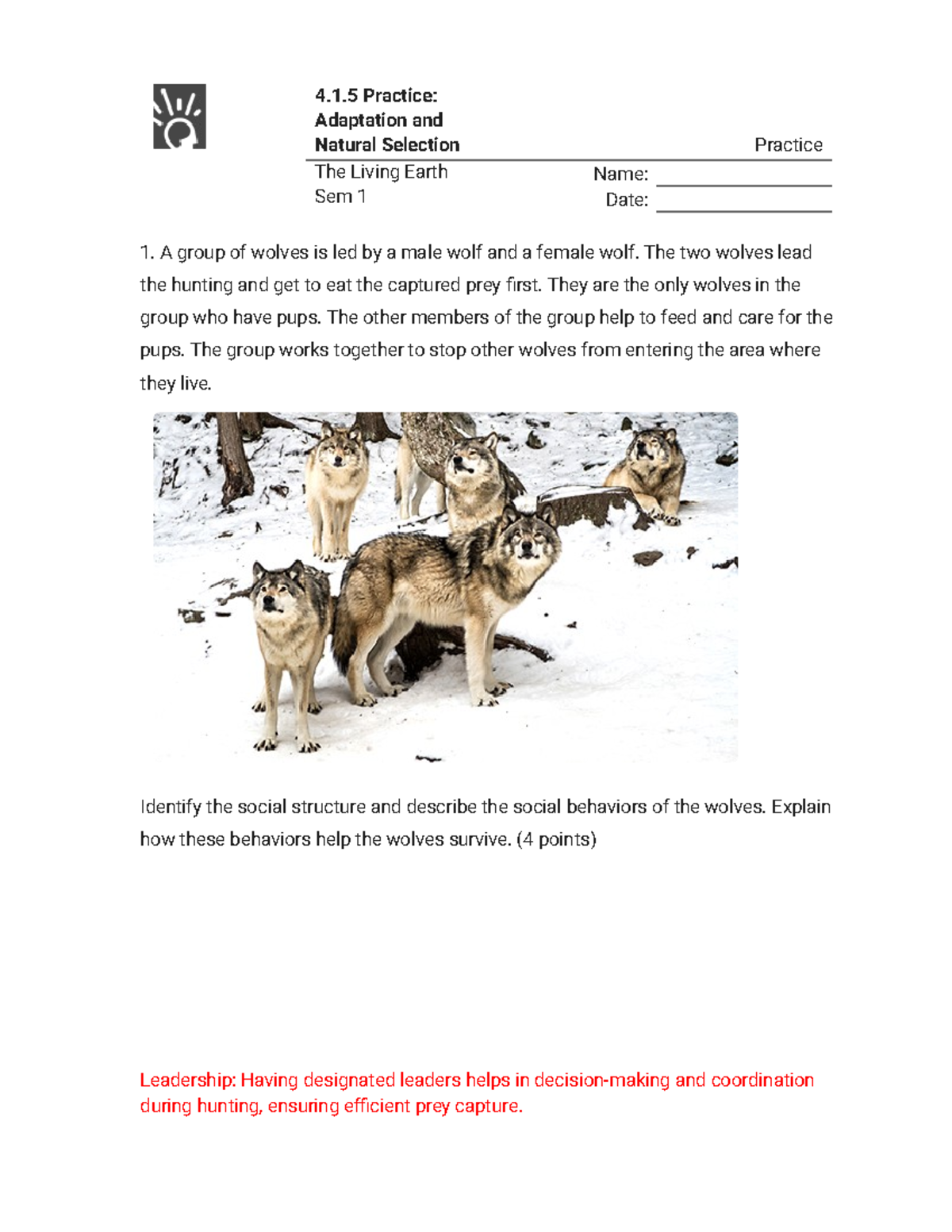 4.1.5 Practice - Adaptation and Natural Selection (Practice) - 4.1 ...