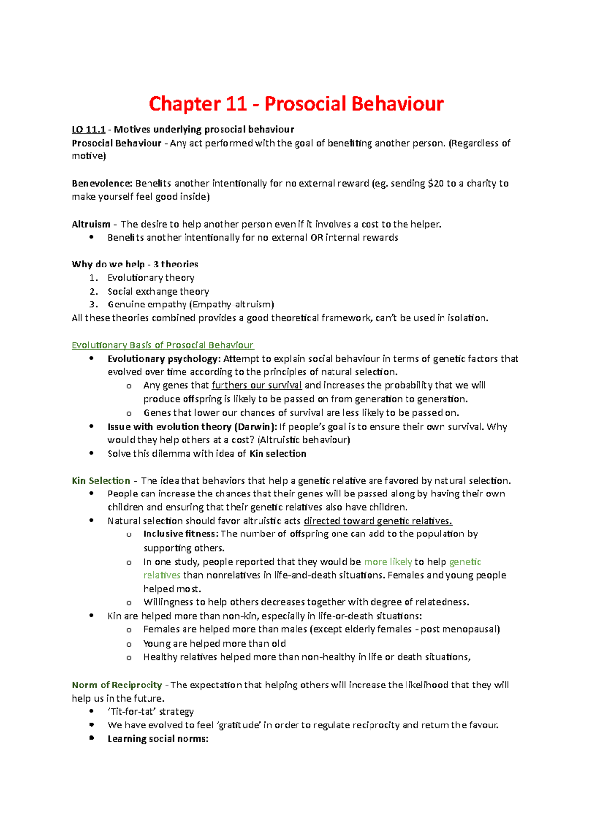 Chapter 11 - Chapter 11 - Prosocial Behaviour LO 11 - Motives ...