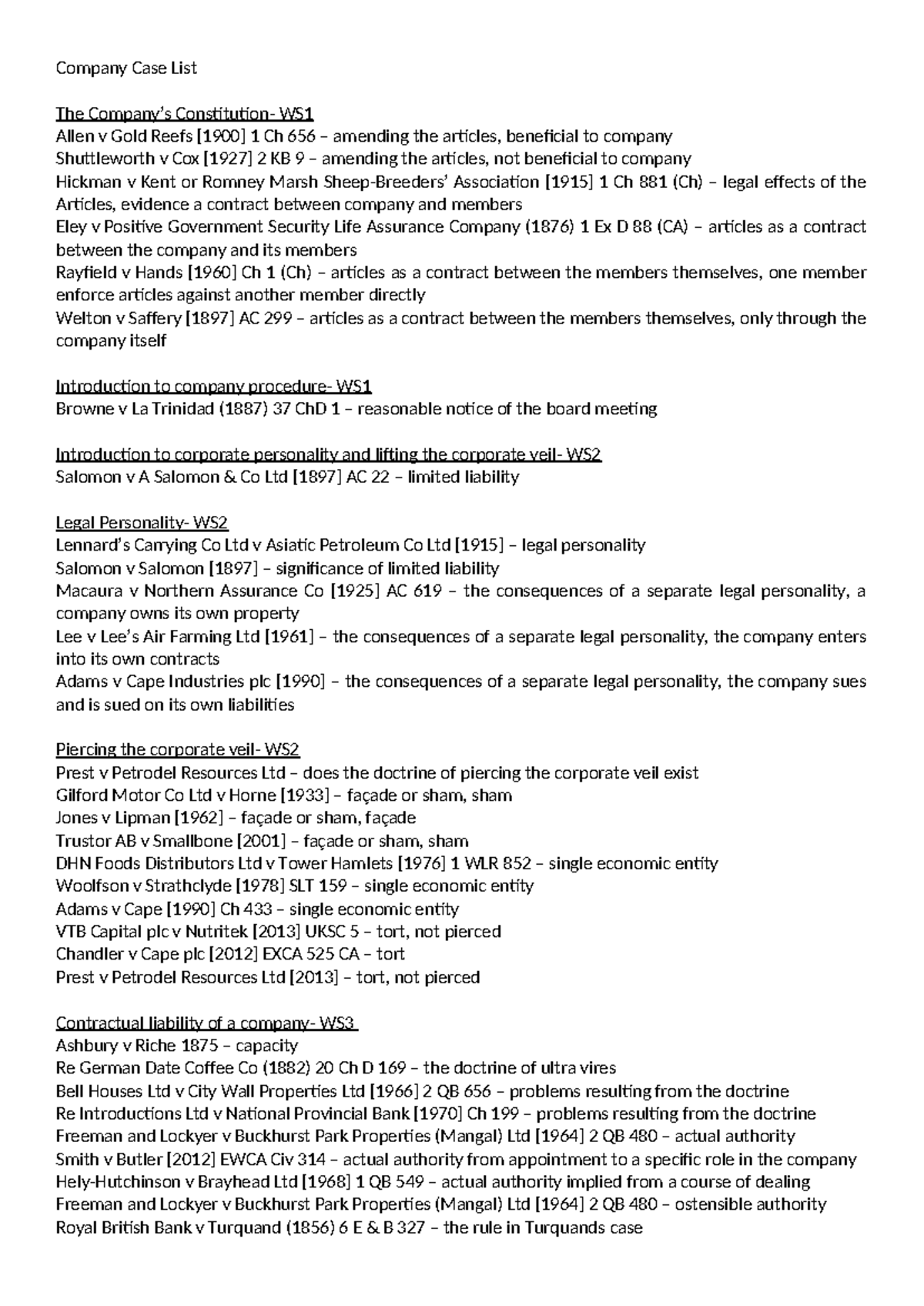 Company Case List - Company Case List The Company’s Constitution- WS ...
