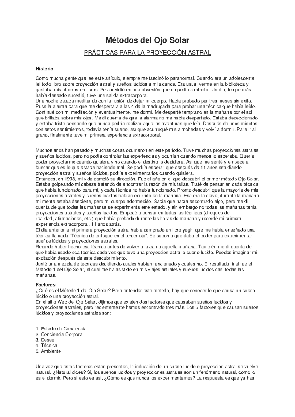 Métodos del Ojo Solar-Práctica para la proyección Astral - Métodos del ...