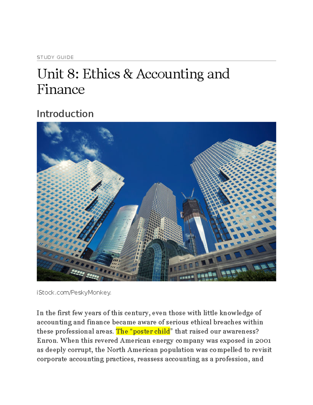 Unit 8 - None - STUDY GUIDE Unit 8: Ethics & Accounting and Finance ...