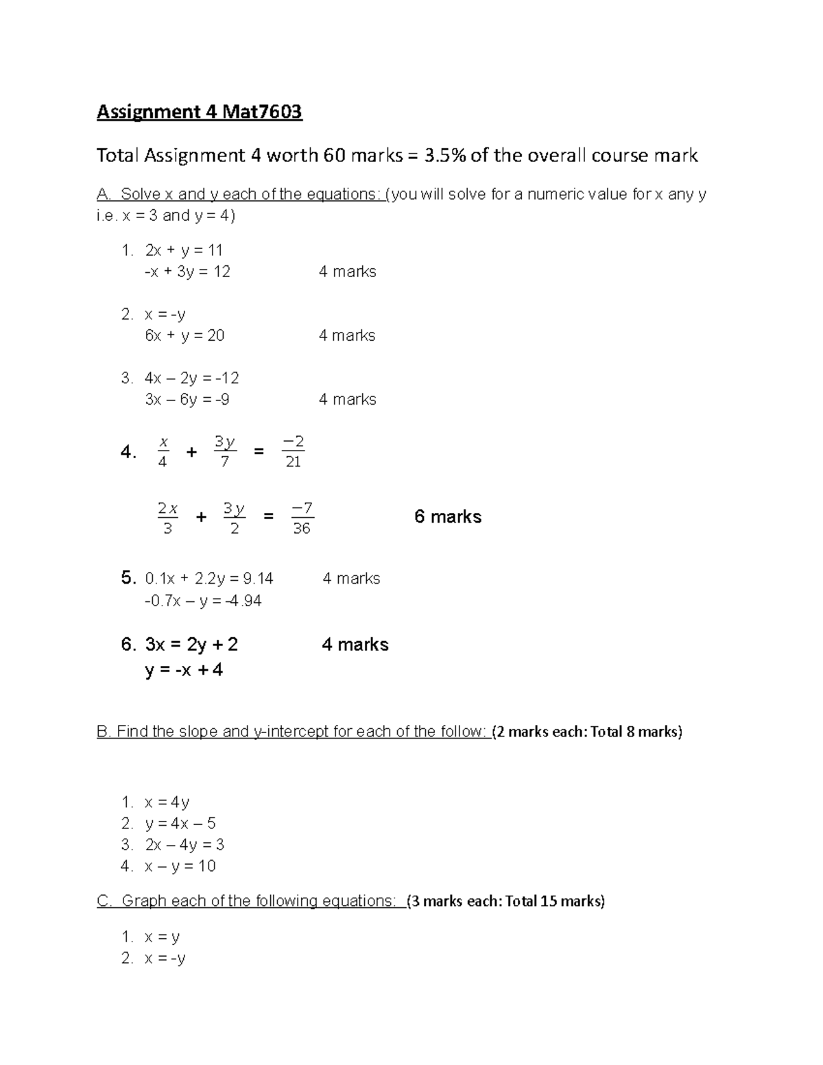 Assignment 4 Mat7603 - HW help - Assignment 4 Mat Total Assignment 4 ...