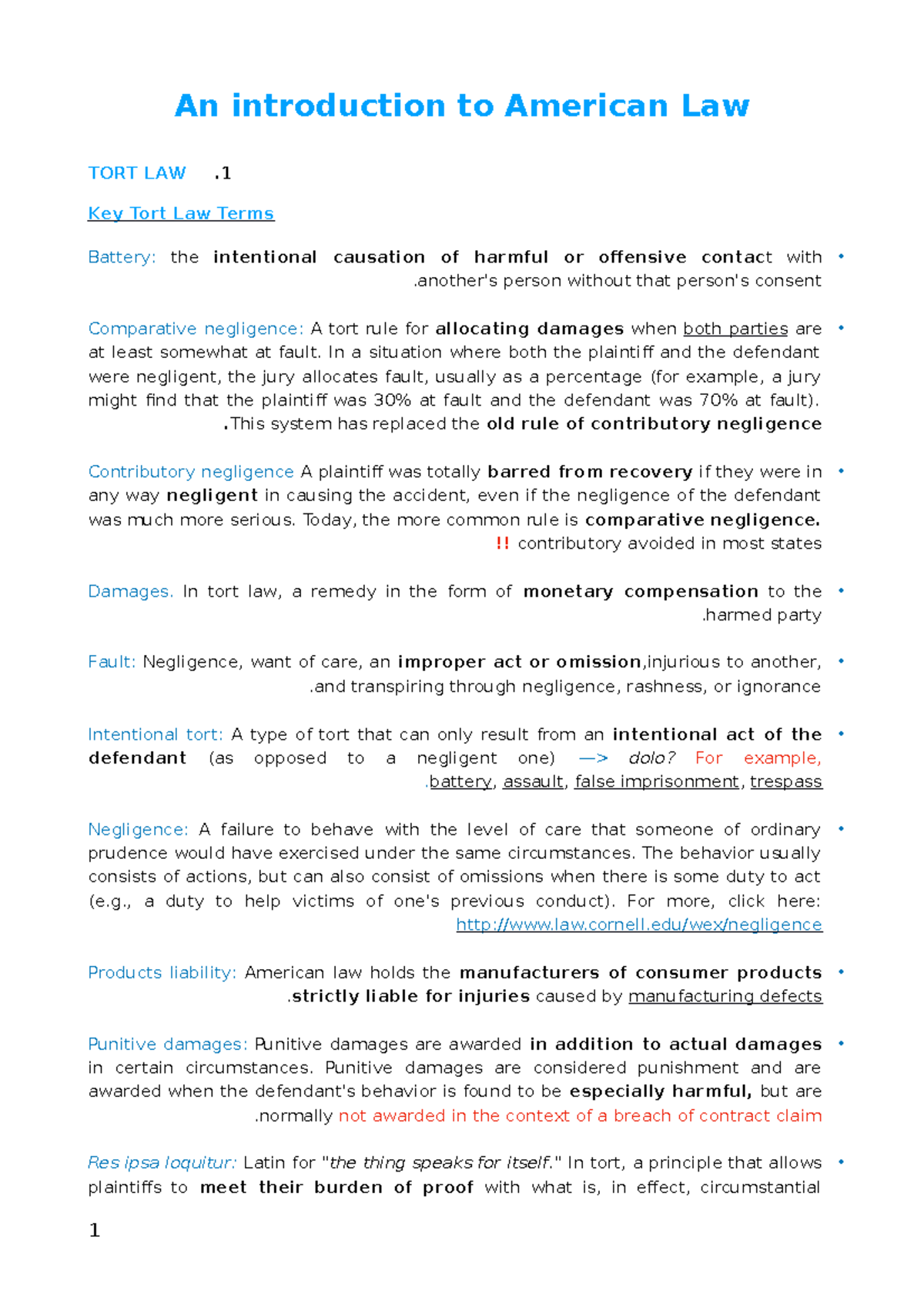 An Introduction to American Law - An introduction to American Law TORT ...