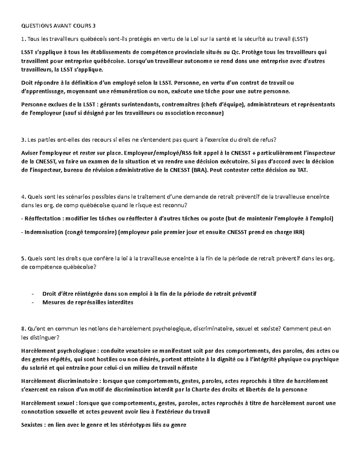 Questions Avant Cours 3 - QUESTIONS AVANT COURS 3 Tous les travailleurs ...
