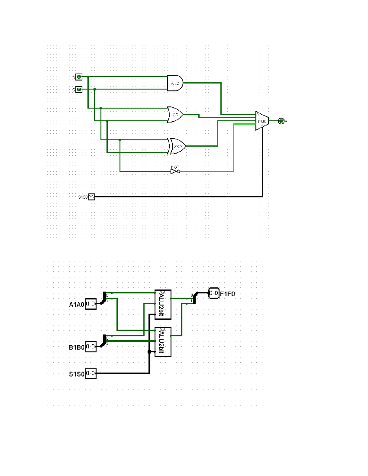 LAB 1 Logisim - Computer Architecture & Organization - AND A O B O O F MUX OR XOR NOT S1S0 0 00 ...