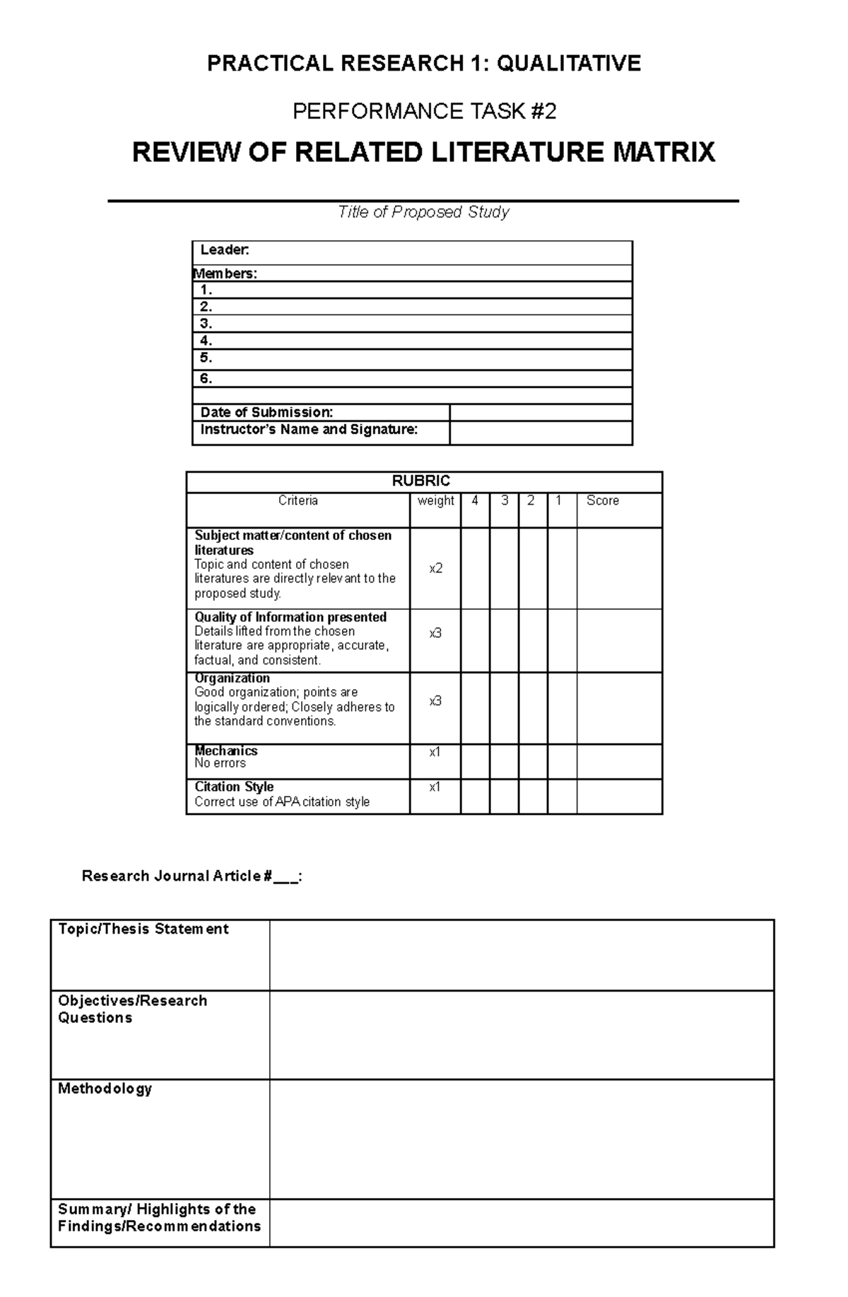 Review OF Related Literature Matrix - PRACTICAL RESEARCH 1: QUALITATIVE ...