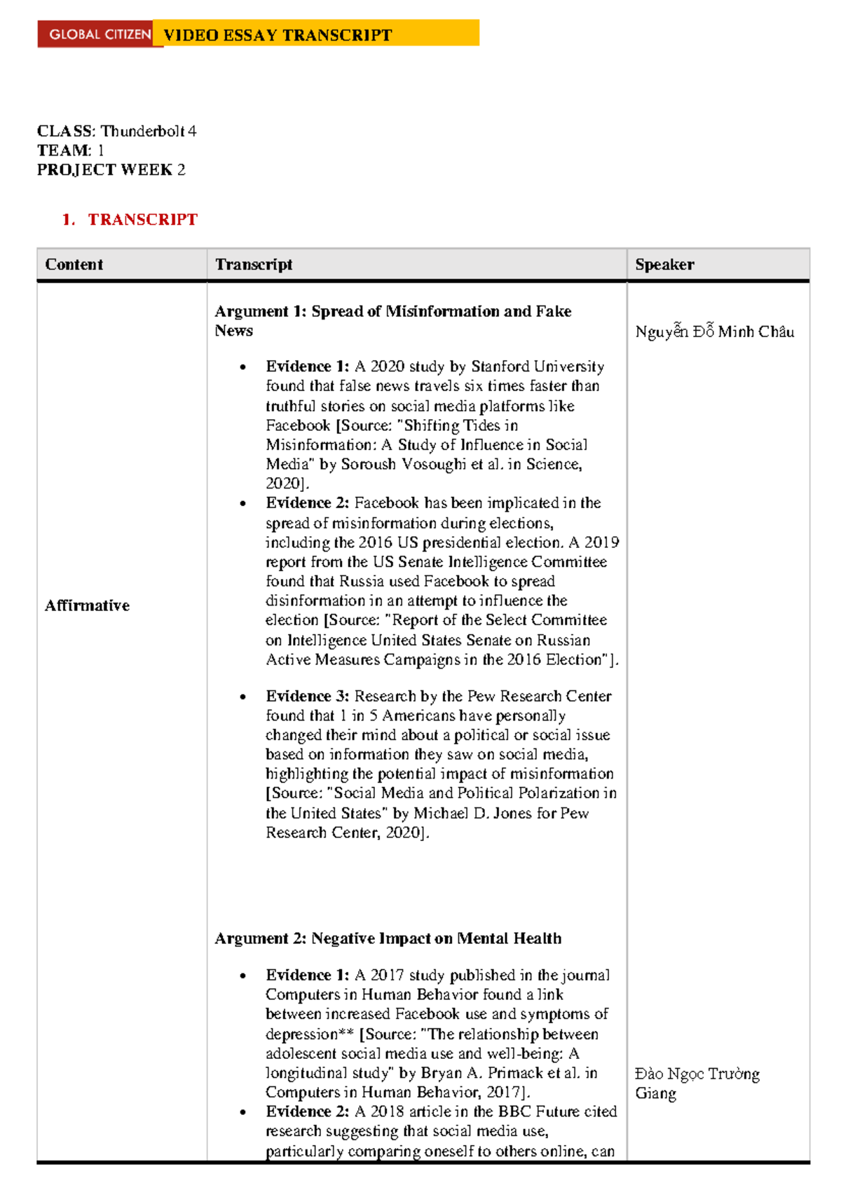 Thunderbolt 4 - Team 1 Transcript - CLASS: Thunderbolt 4 TEAM: 1 PROJECT WEEK 2 1. TRANSCRIPT ...
