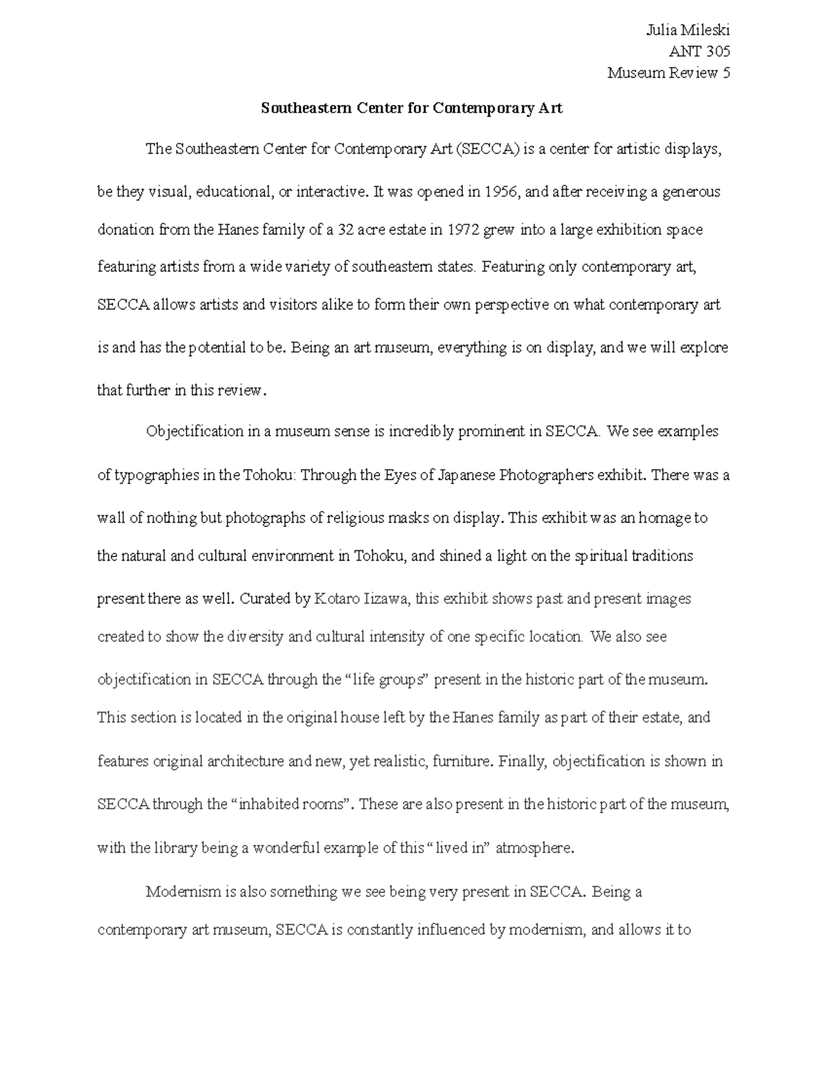 ANT 305 Essay 5 - Grade: A - Julia Mileski ANT 305 Museum Review 5 ...