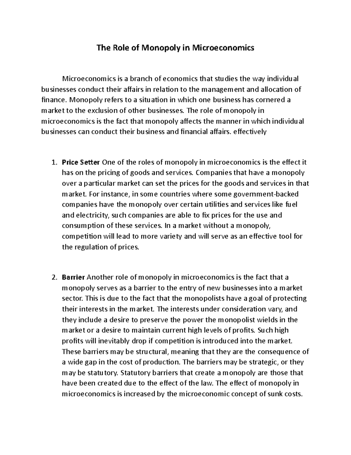 The Role of Monopoly in Microeconomics - The Role of Monopoly in ...
