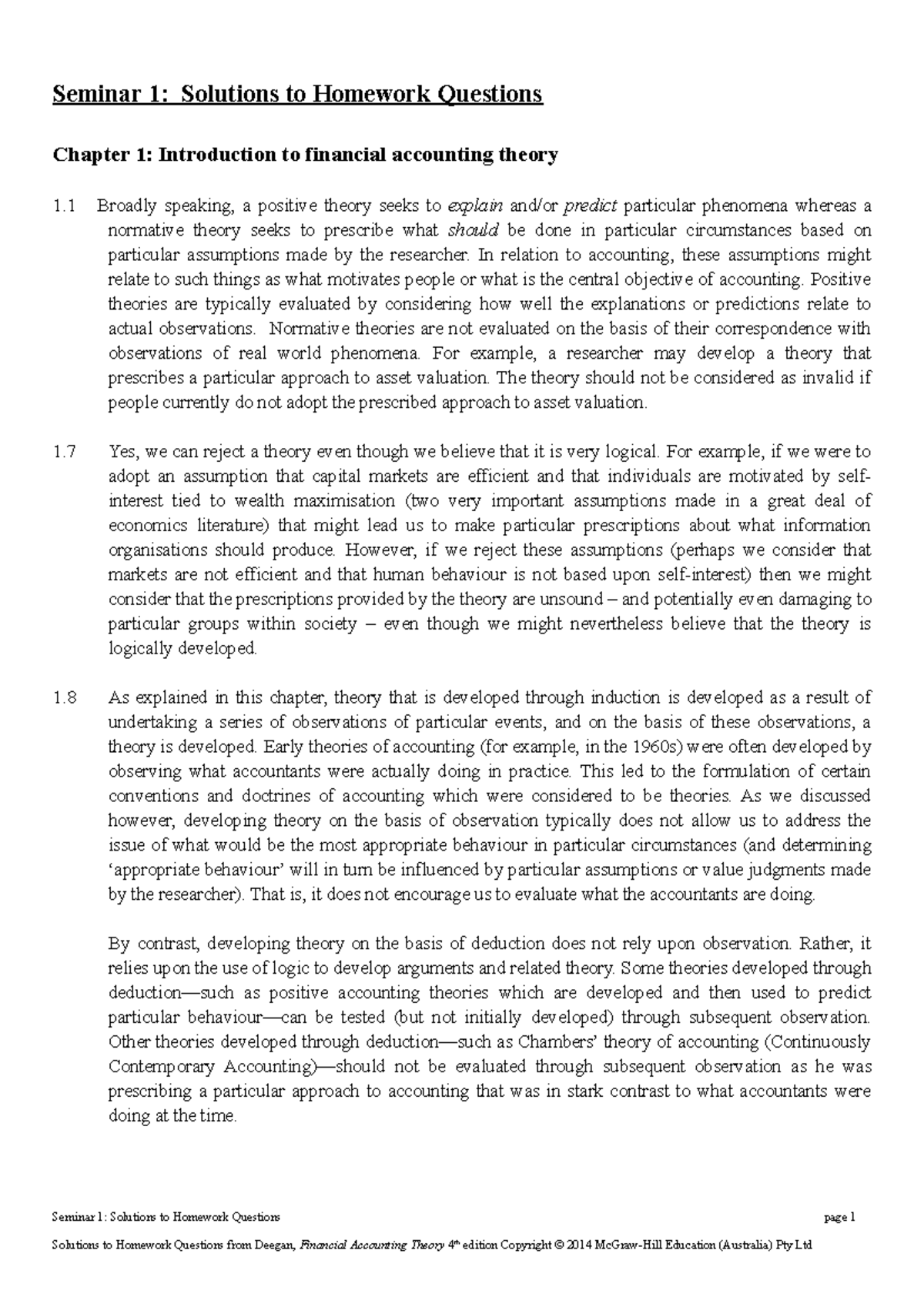 Summary - tutorial work, homework solutions, seminars 1, 3-5, 7-8 ...