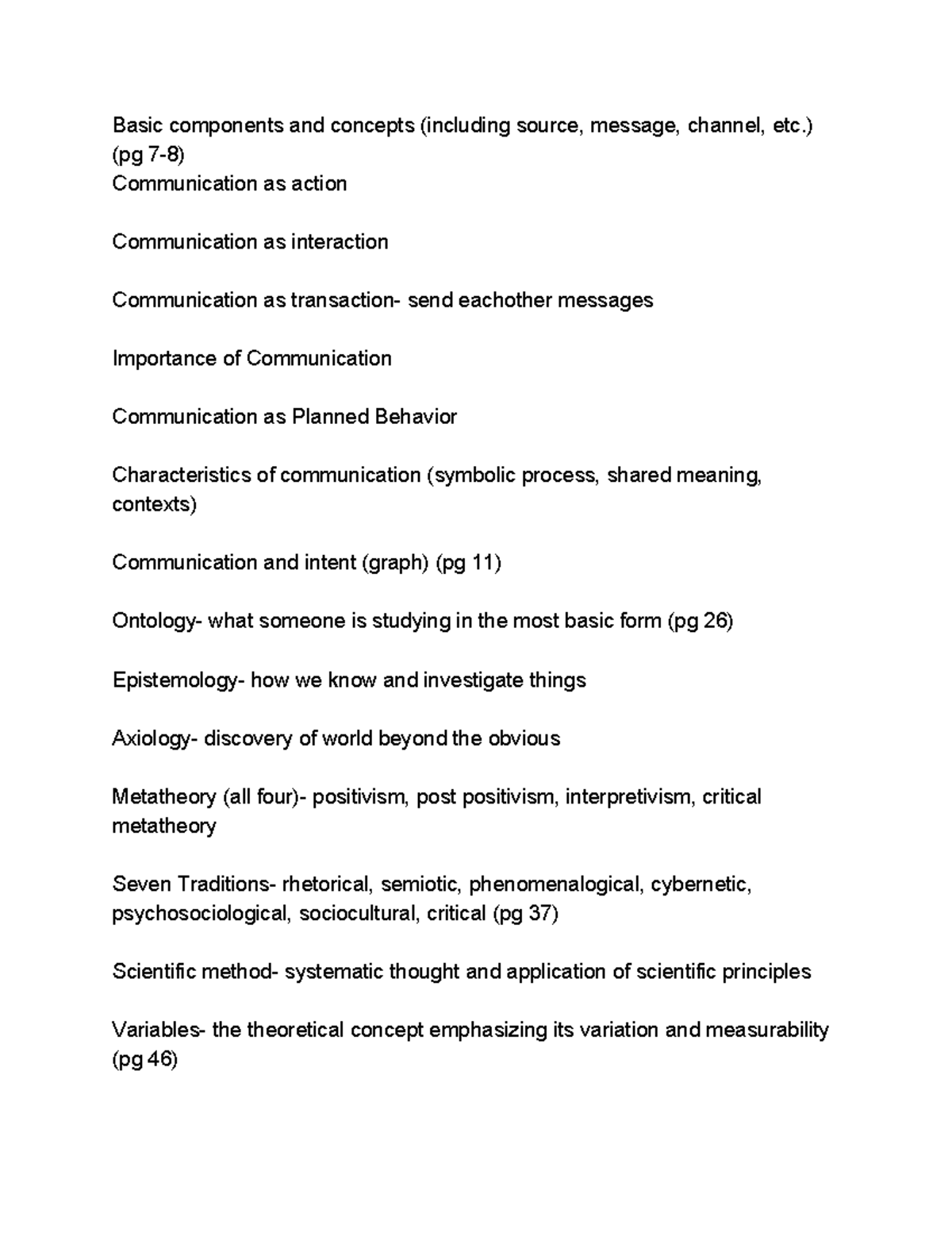 Comm test 1 study guide - Basic components and concepts (including ...