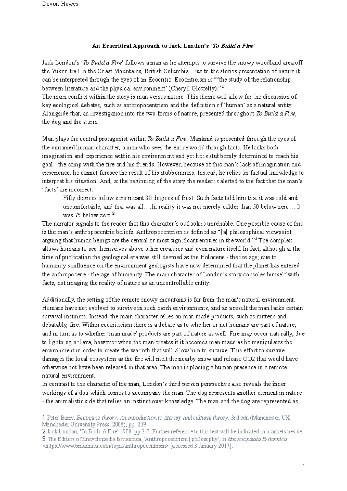 Ecocritism and 'To Build a Fire' by Jack London - An Ecocritical ...