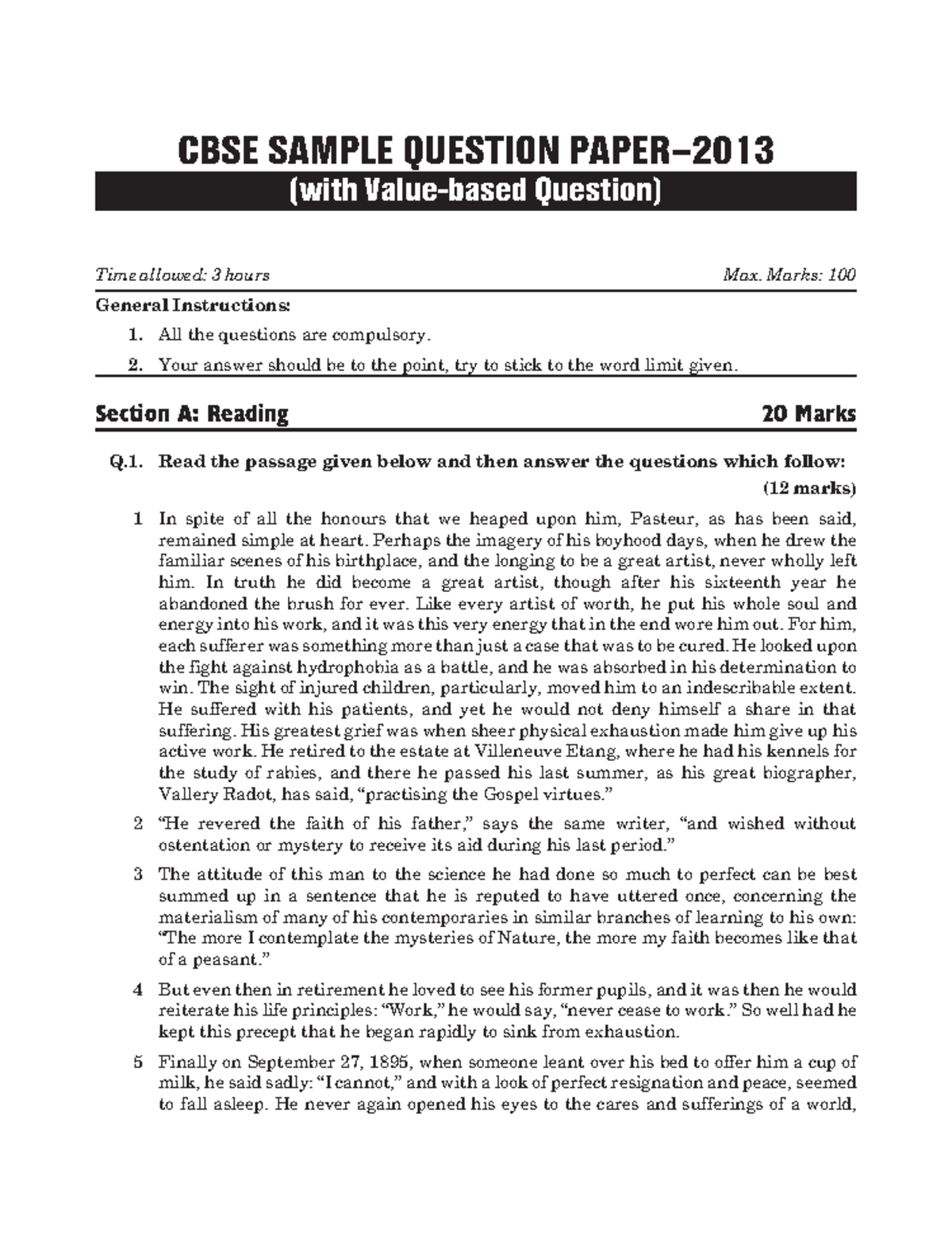 English - Cvbbbncd - CBSE SAMPLE QUESTION PAPER– (with Value-based ...
