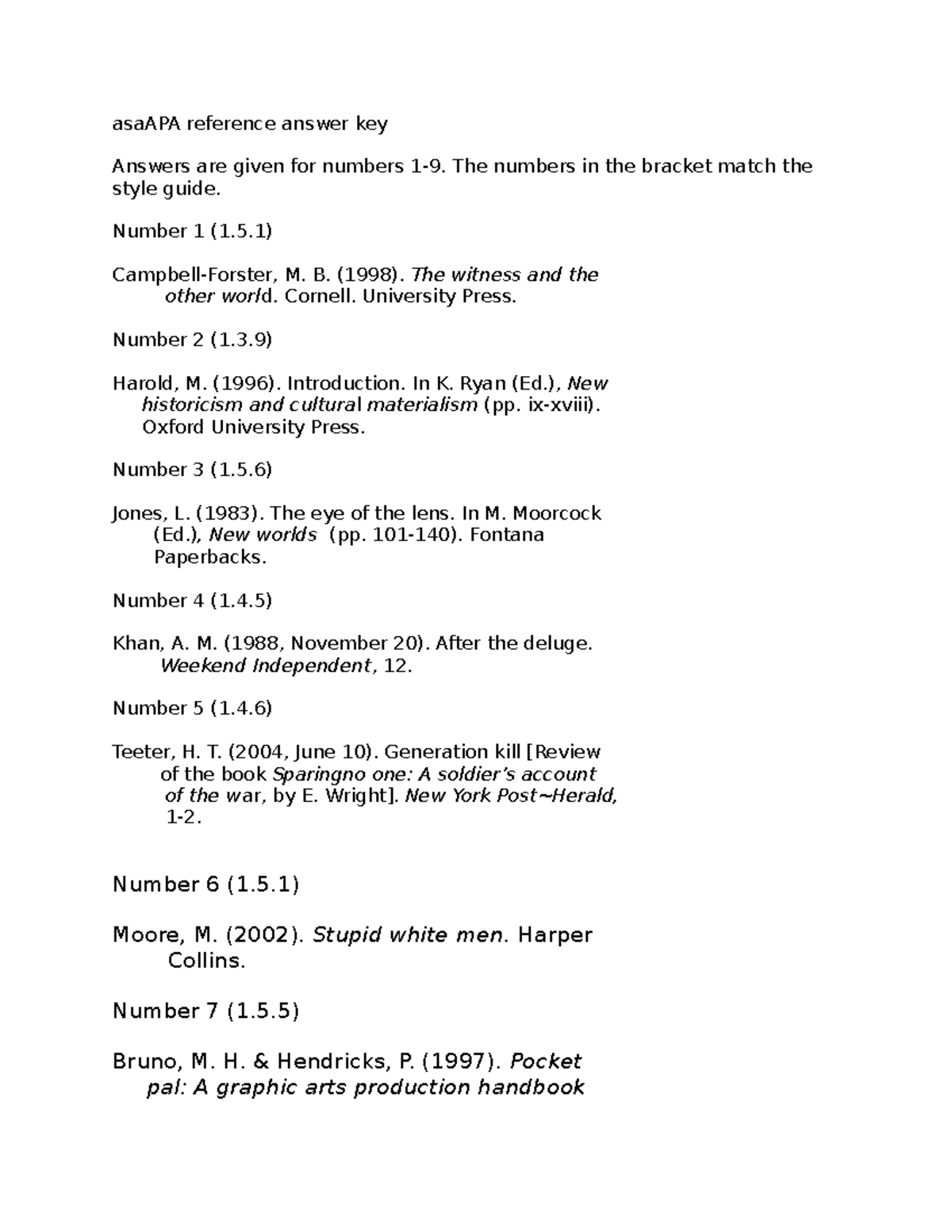 APA ans1 - study material - asaAPA reference answer key Answers are ...