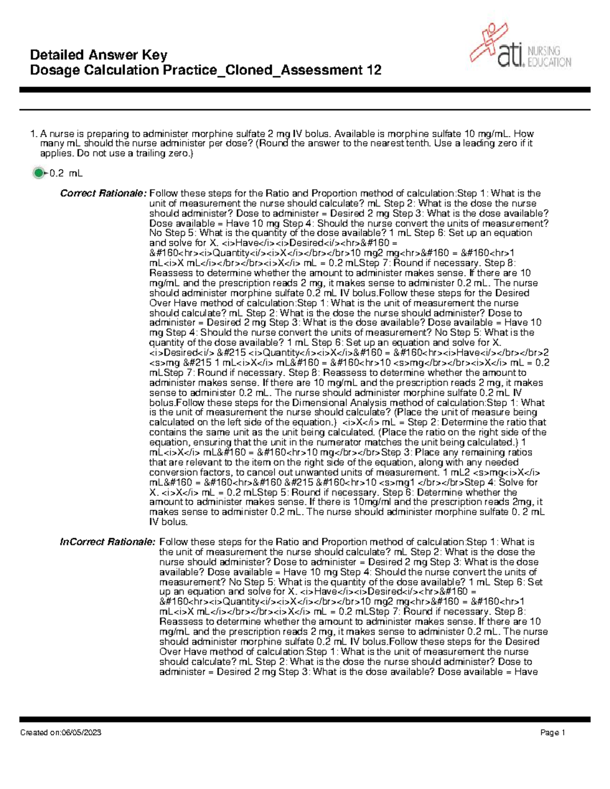 Detailed Answer Key - Dosage Calculations - Dosage Calculation Practice ...