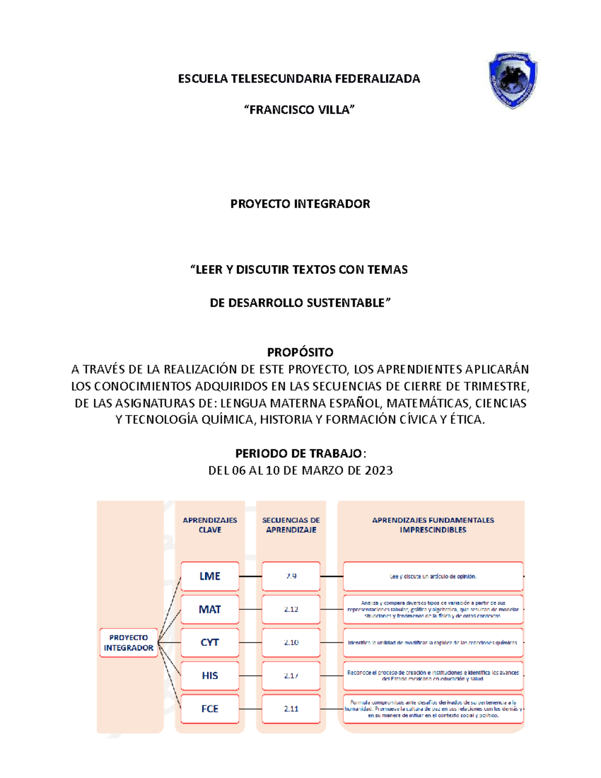 Proyecto integrador - ESCUELA TELESECUNDARIA FEDERALIZADA “FRANCISCO ...