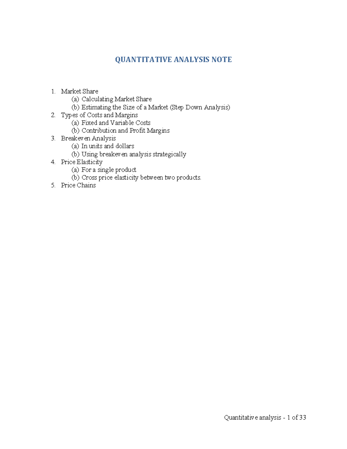 Quantitative Analysis-(A) 2020 - QUANTITATIVE ANALYSIS NOTE Market ...