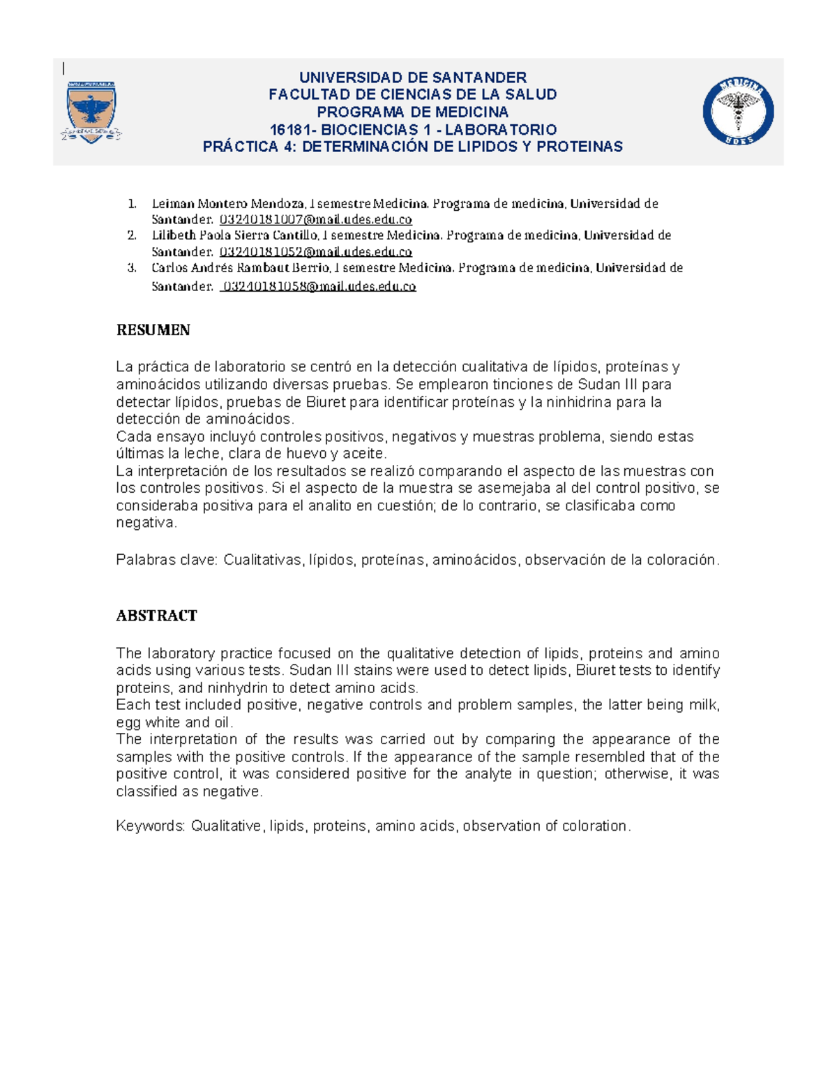 Práctica 4 Análisis Cualitativo DE Biocompuestos - | UNIVERSIDAD DE SANTANDER FACULTAD DE ...