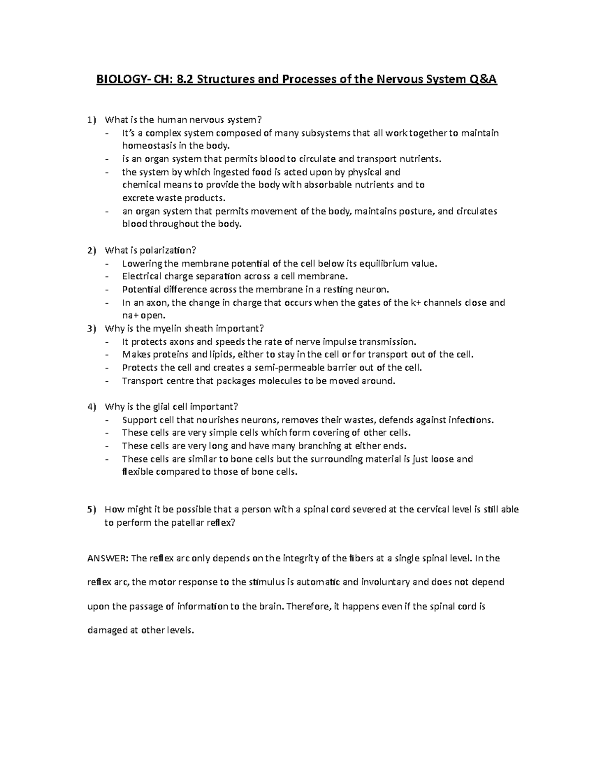 Bio questions - Lecture notes 1-5 - BIOLOGY- CH: 8 Structures and ...