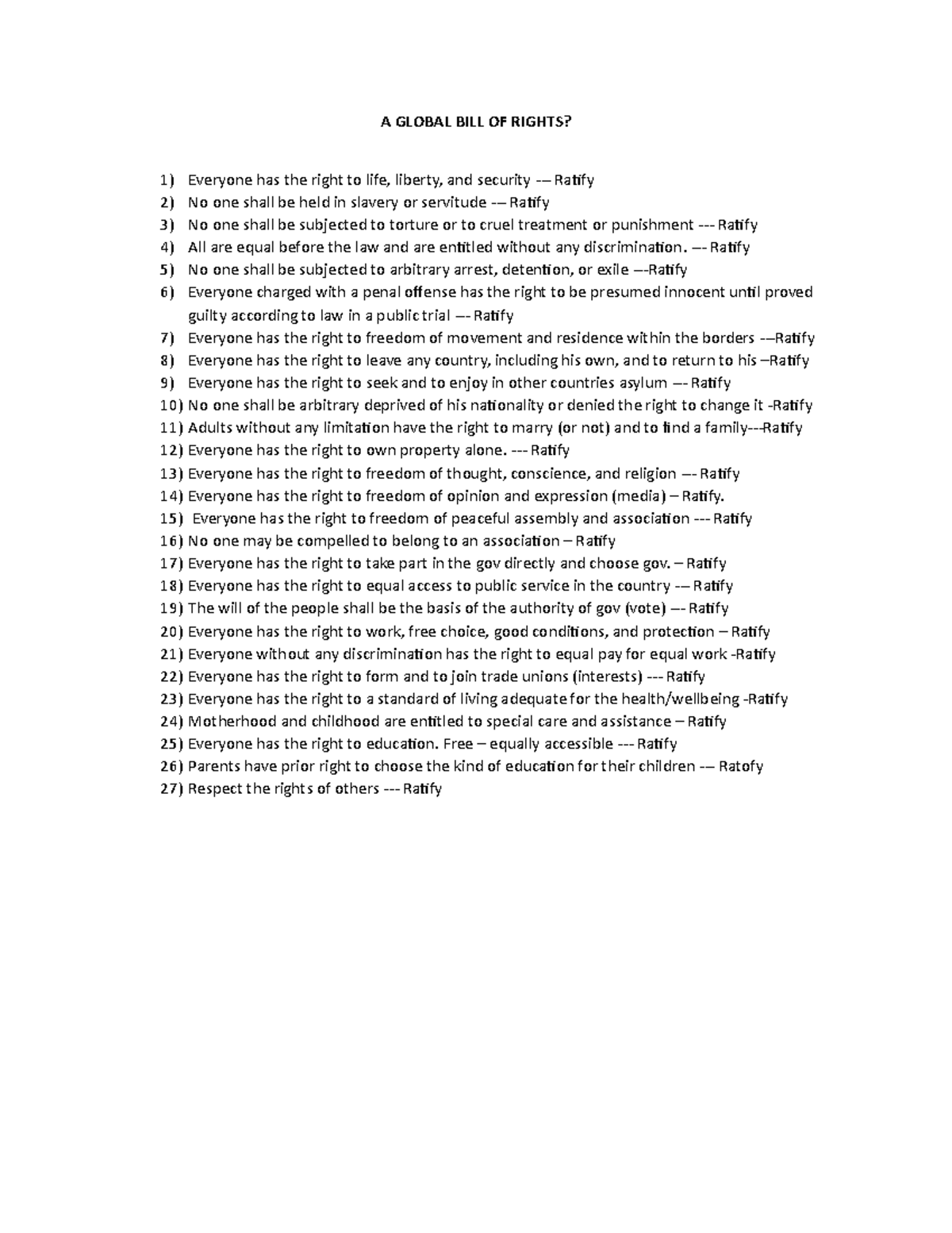 A Global Bill of Rights^ Survey - A GLOBAL BILL OF RIGHTS? Everyone has ...