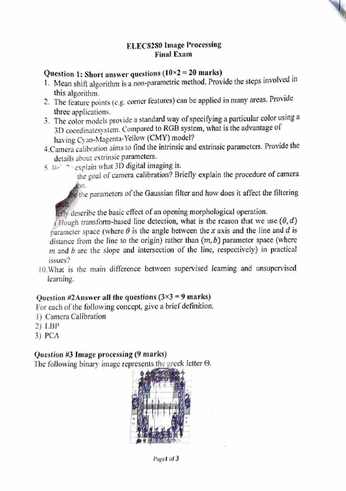 Image processing winter 2023 - ELEC8200 Image Processing Final Exam Question 1: Short answer ...