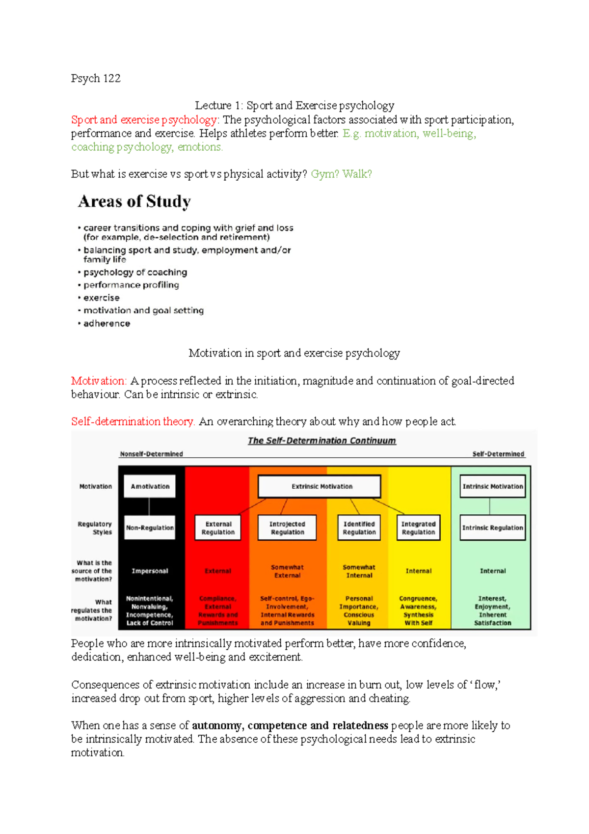Notes - Psych 122 Lecture 1: Sport and Exercise psychology Sport and ...