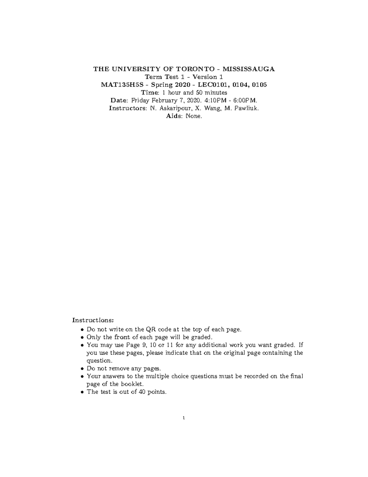 Mat135 S 2020 Test1 V1 2 Calculus Notes The University Of Toronto