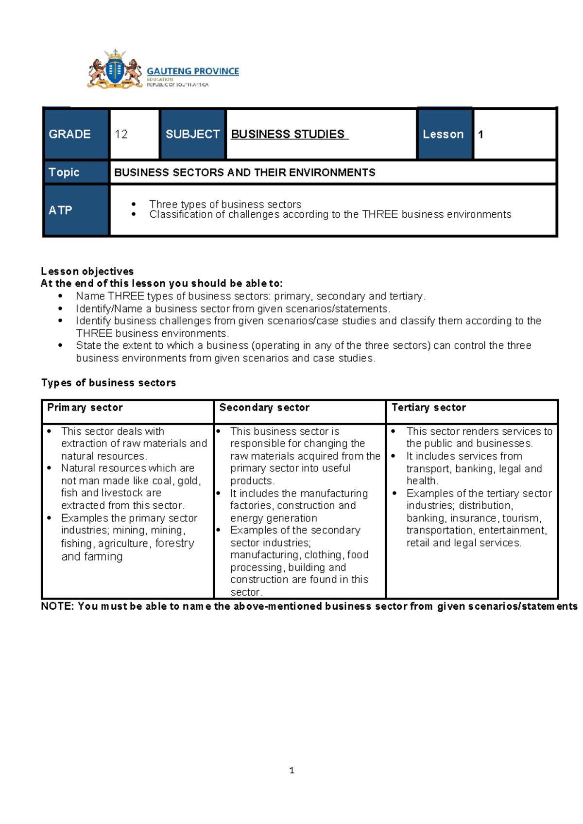 2021 TERM 2 Grade 12 Business Studies Lesson Plans 01-03 - GRADE 12 ...