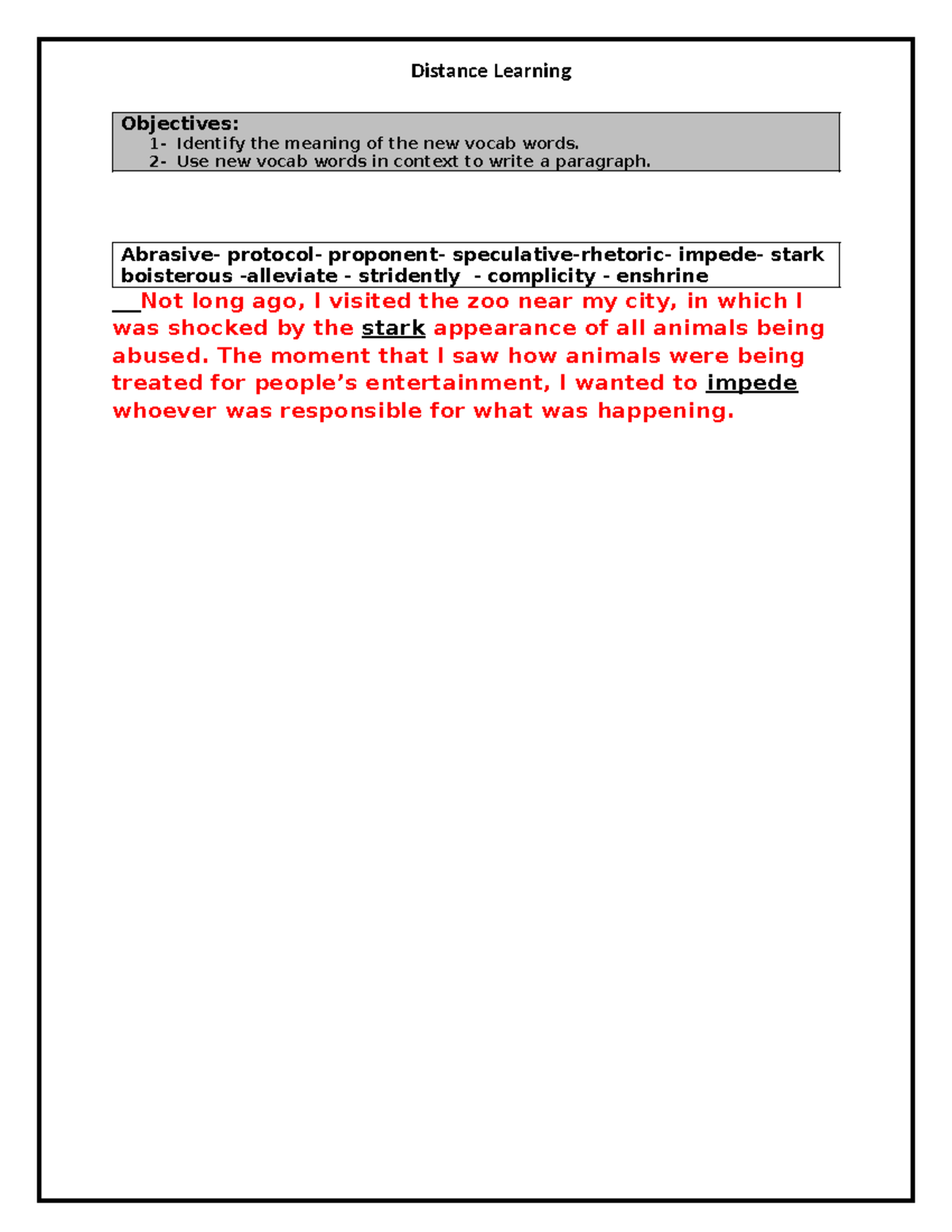 Grammar lesson 1 - Distance Learning Objectives: 1- Identify the ...