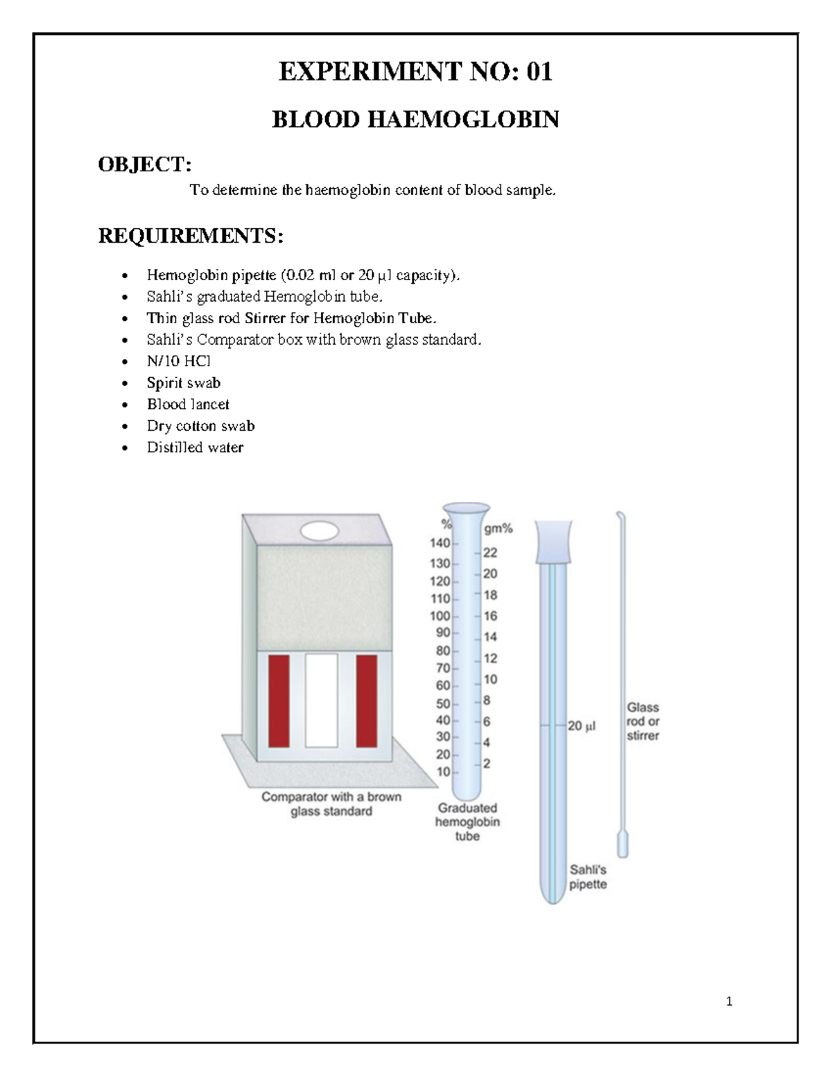 1st year 2nd semester Physiology - EXPERIMENT NO: 01 BLOOD HAEMOGLOBIN ...