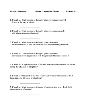 Cell Division I Study Guide - Genetics Chromosomes and Cell Division I ...