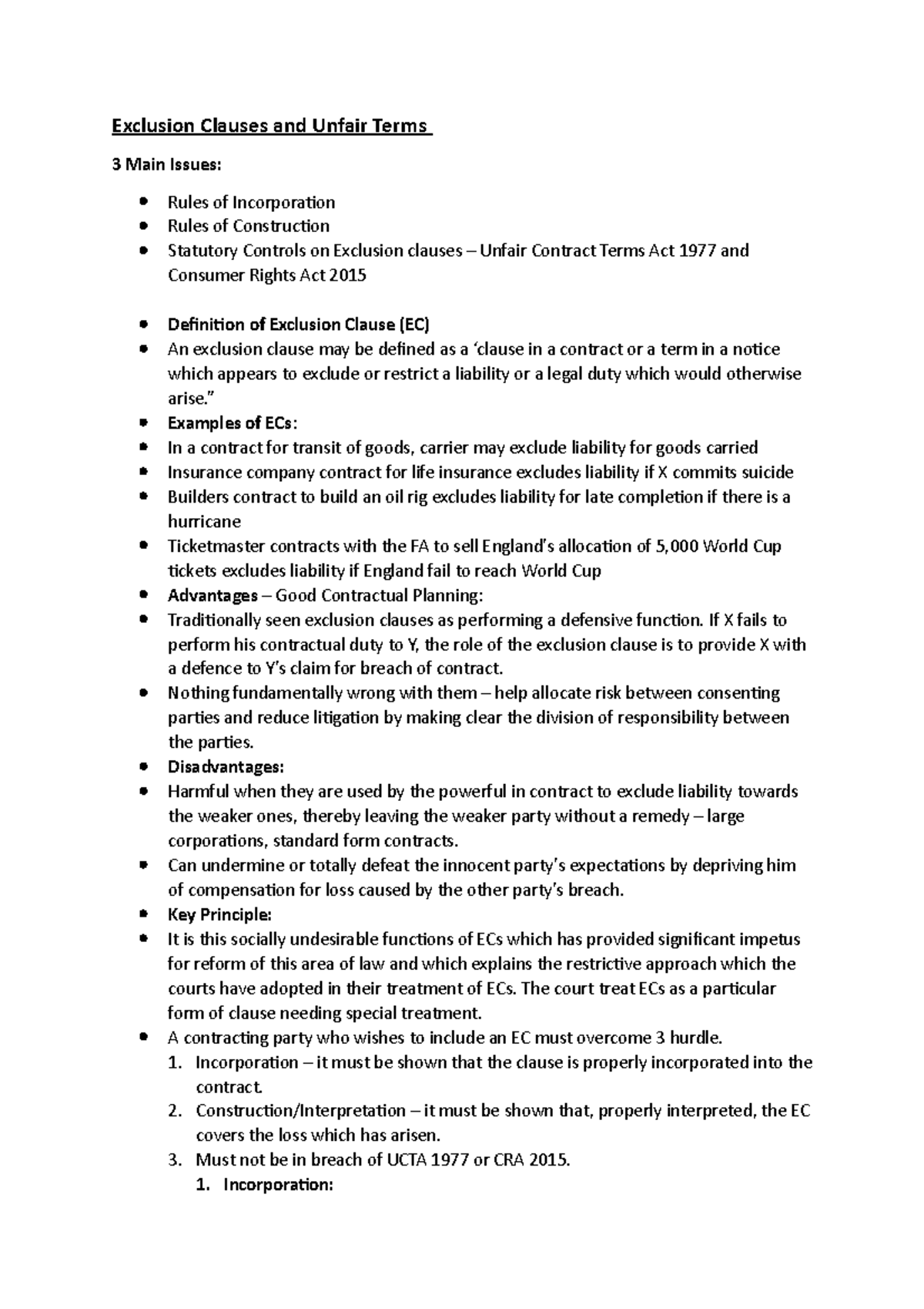 Exclusion Clauses and Unfair Terms - ” Examples of ECs : In a contract ...