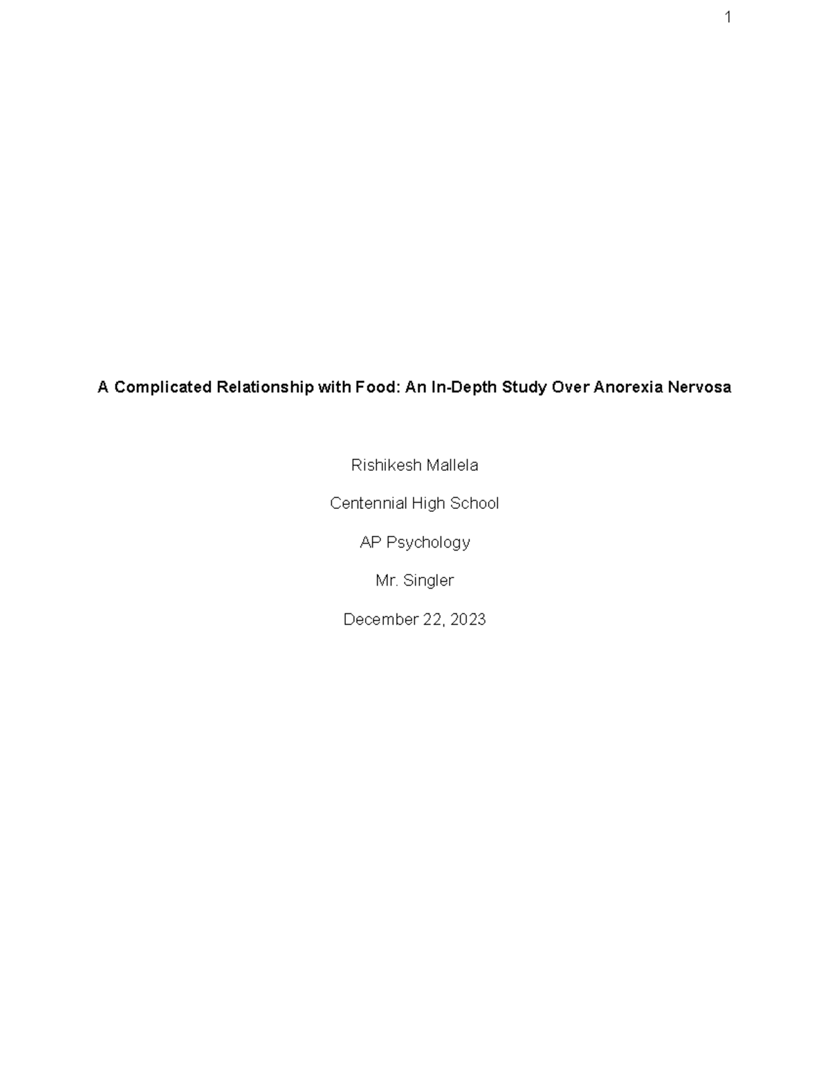 AP Psychology Research Essay - A Complicated Relationship with Food: An ...