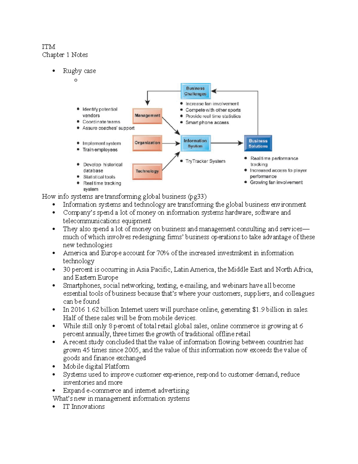 ITM Chapter 1 Notes - ITM Chapter 1 Notes Rugby case o How info systems ...