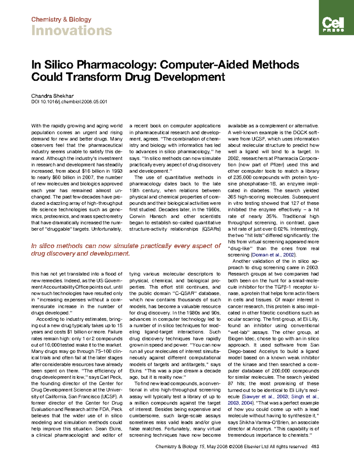 Shekhar 2008 - Artigo para a disciplina - Chemistry & Biology ...