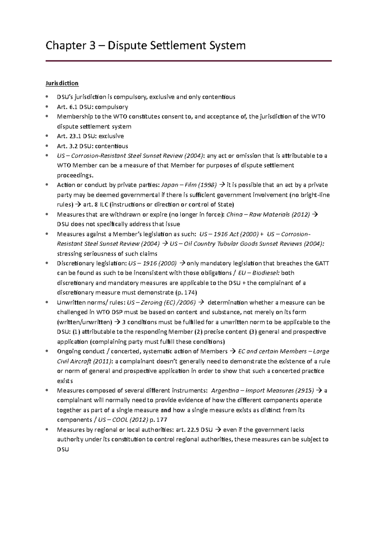 Literature Week 2 - Chapter 3 Dispute Settlement System Jurisdiction ...