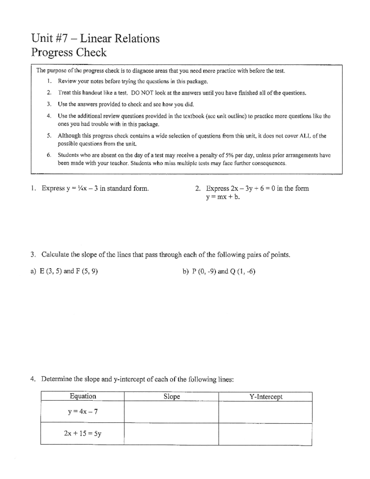 MPM1D U7 Progress Check - BUSI 1003 - Studocu