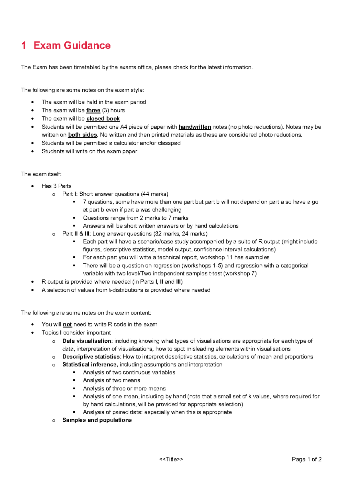 Exam Guidance - Page 1 of 2 1 Exam Guidance The Exam has been ...