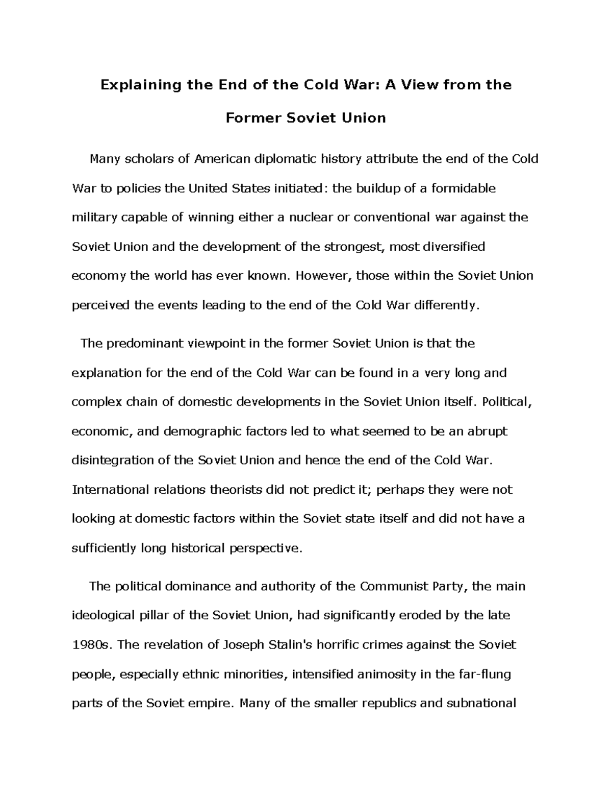Writing article Explaining the End of the Cold War - Explaining the End ...